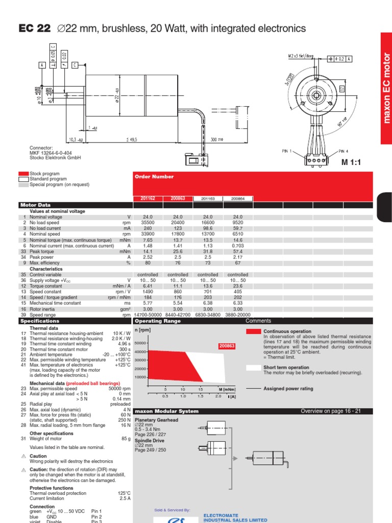 Maxon EC22 20watt Integrated Electronics | PDF | Mechanical Engineering | Electromagnetism