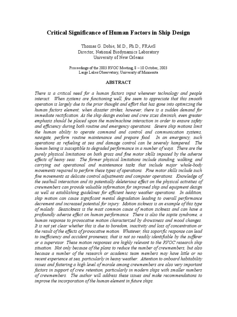Critical Significance of Human Factors in Ship Design | PDF | Ships ...