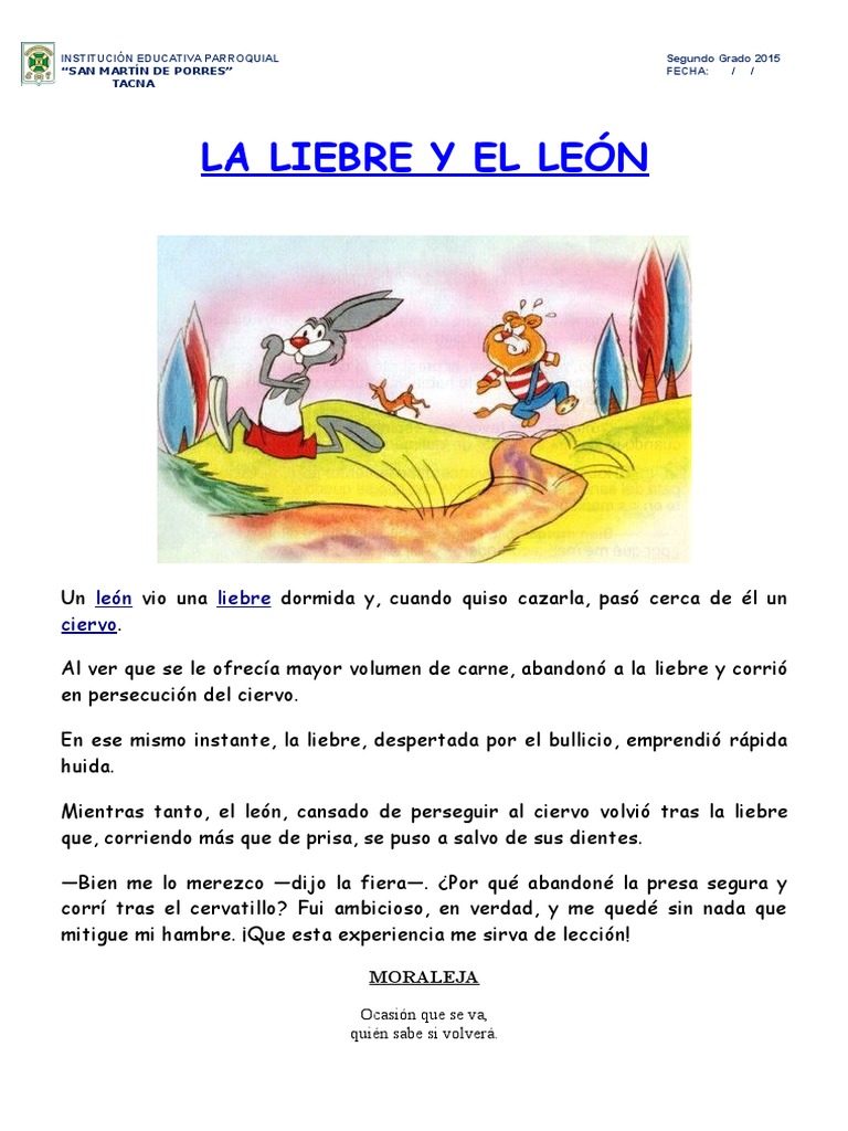 Fábula: La Liebre y el León | PDF