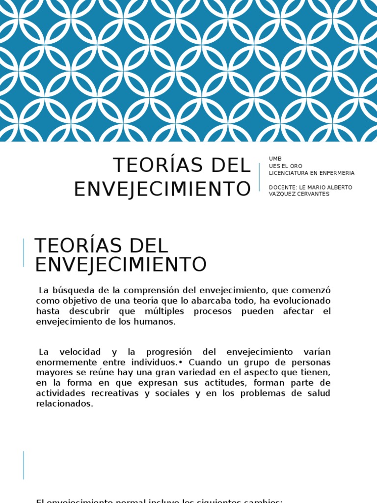 Teorías Del Envejecimiento | PDF | Envejecimiento | Vejez