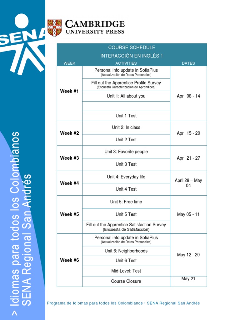 TouchStone - Level 1 Schedule | PDF