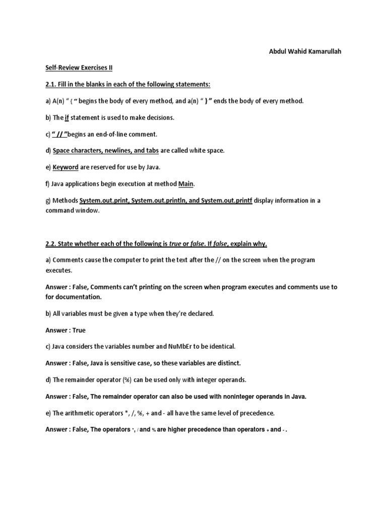 Self Exercises 2 | PDF | Integer (Computer Science) | Integer