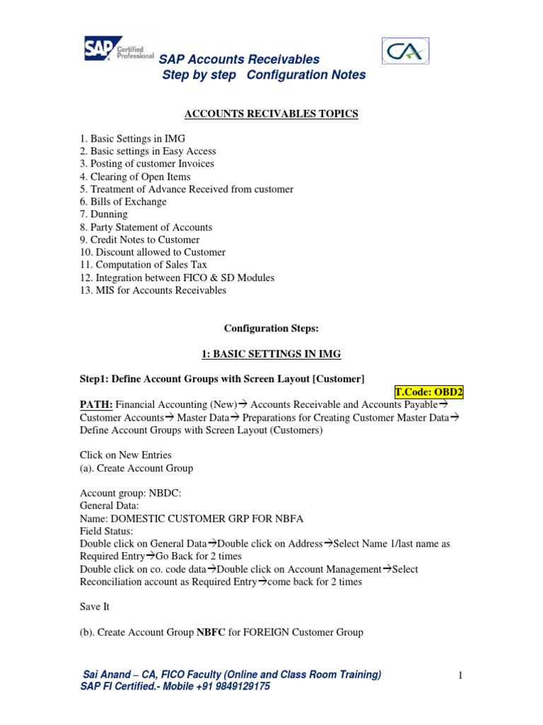 SAP Accounts Receivable Configuration Guide | PDF | Invoice | Receipt