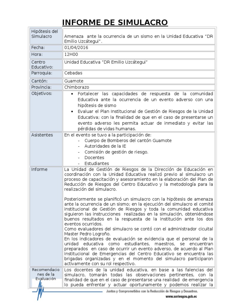 INFORME DEL SIMULACRO (2).doc | Simulación | Cognición