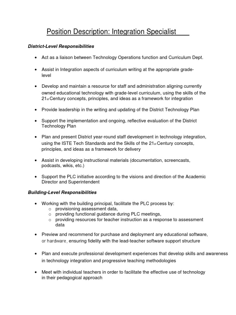 Technology Integration Position Description | PDF | Educational ...