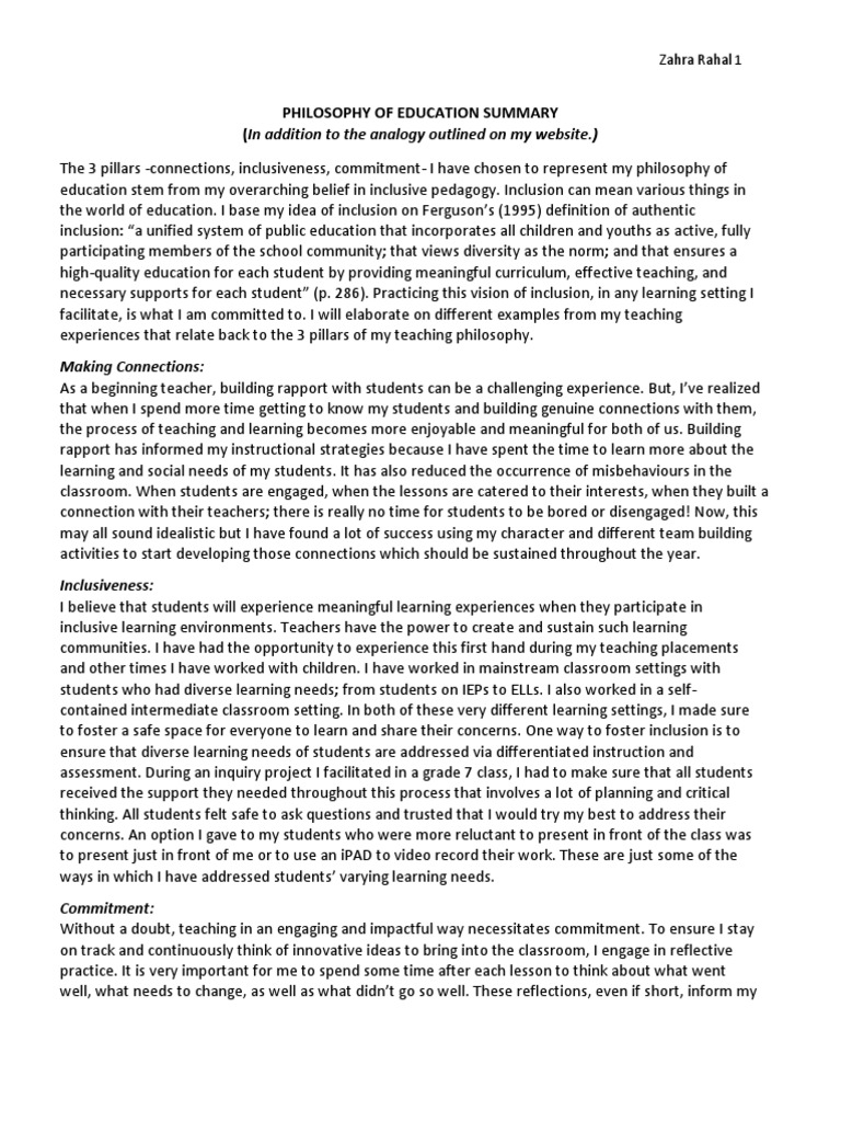 Philosophy of Education Summary | PDF | Inclusion (Education) | Sharing