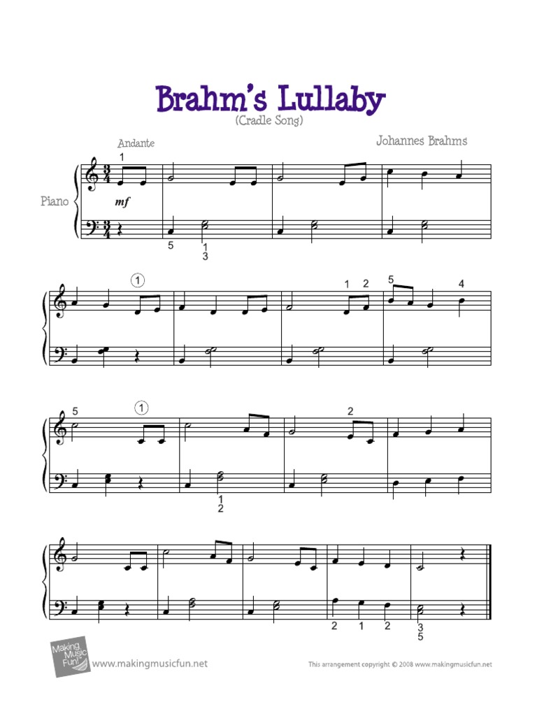 Brahms Lullaby Piano Solo | PDF