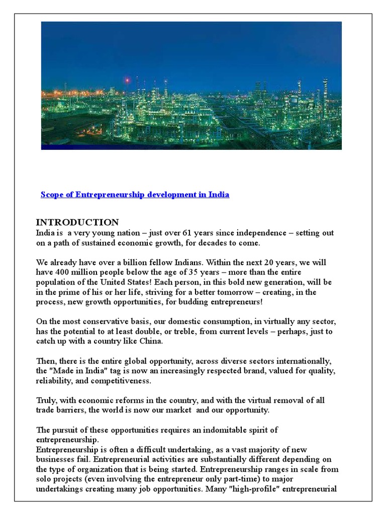 Project Report On Entrepreneurship in India | PDF | Entrepreneurship ...