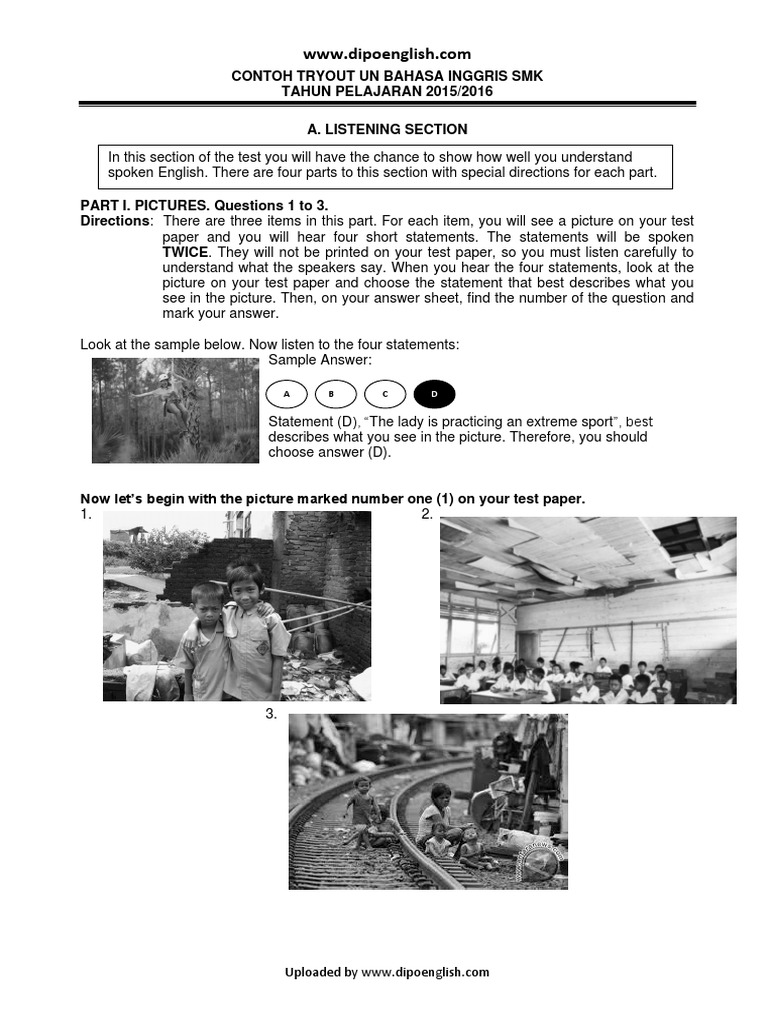 Sample English Listening and Reading Comprehension Test for Vocational ...