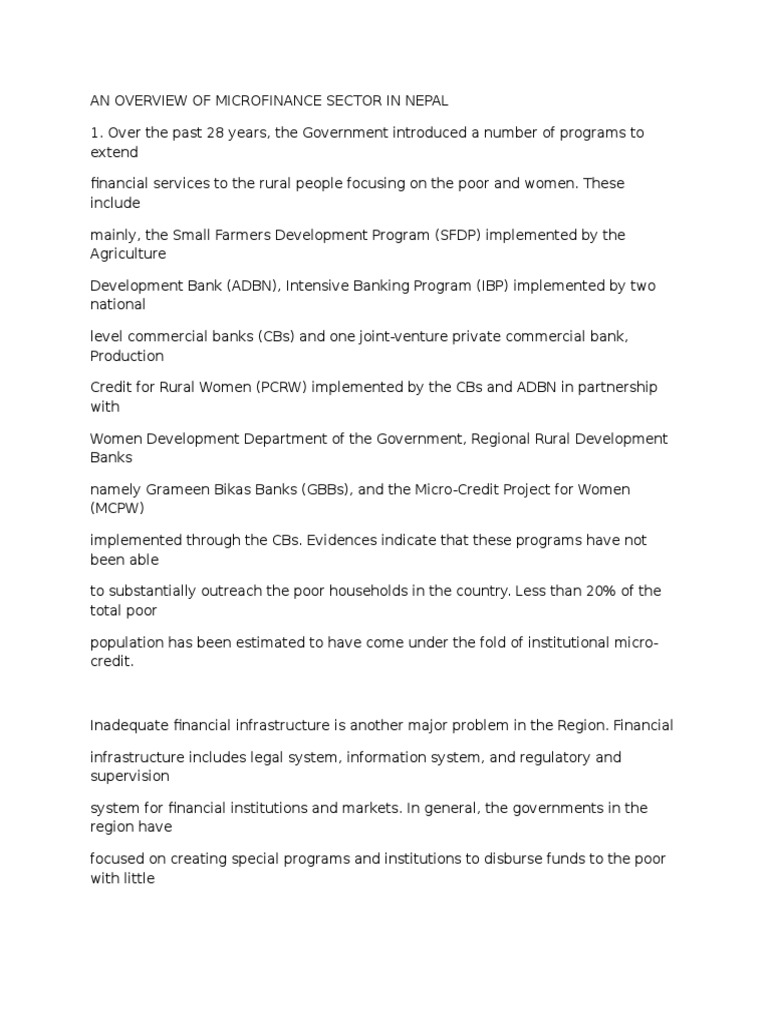 An Overview of Microfinance Sector in Nepal | PDF | Microfinance ...