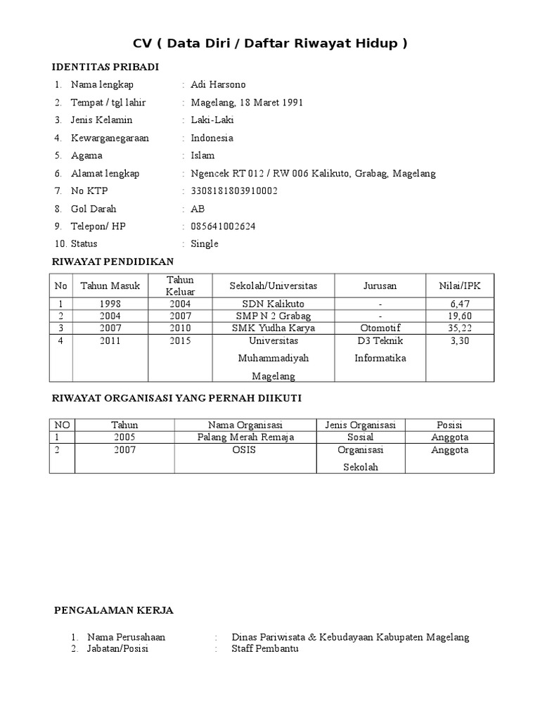 CV Adi Harsono | PDF