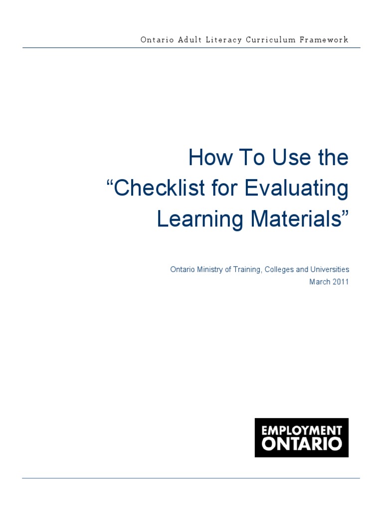 How To Use The "Checklist For Evaluating Learning Materials" | PDF