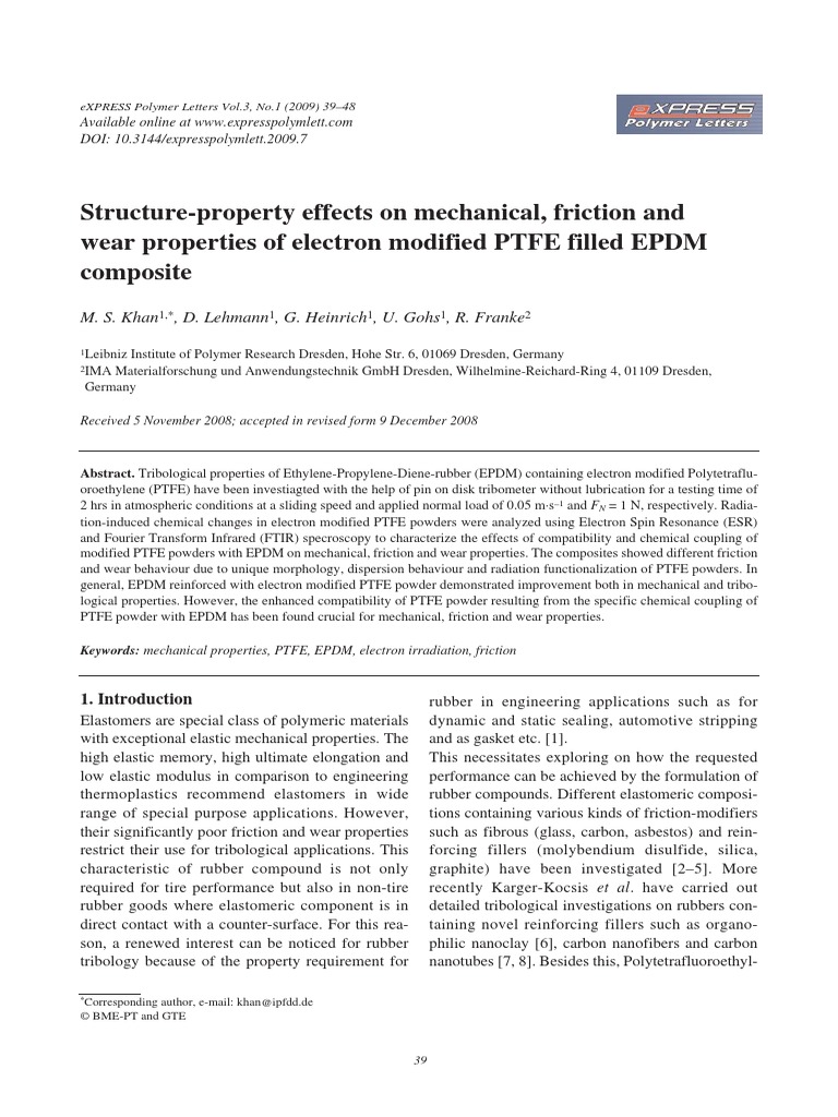 PTFE EPDM Blends in Rubber Compounding | PDF | Wear | Friction