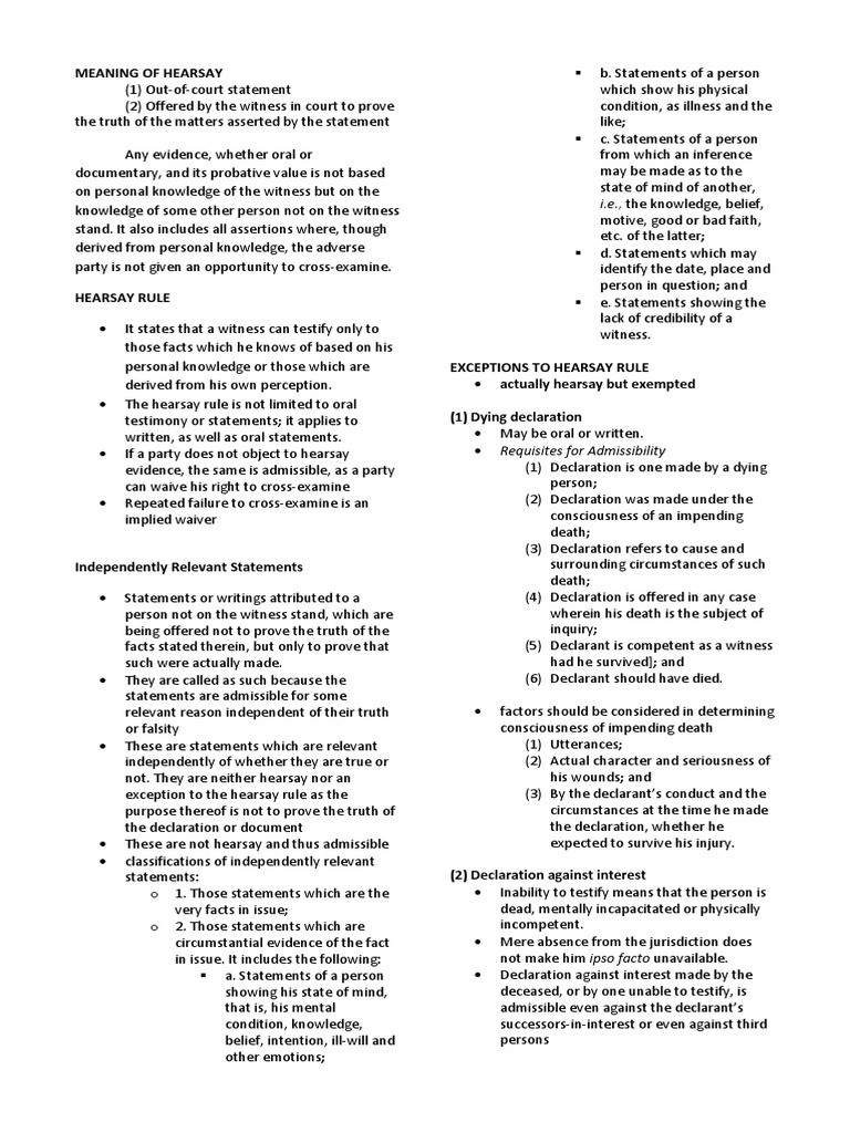 Hearsay Rule | Download Free PDF | Hearsay In United States Law | Hearsay