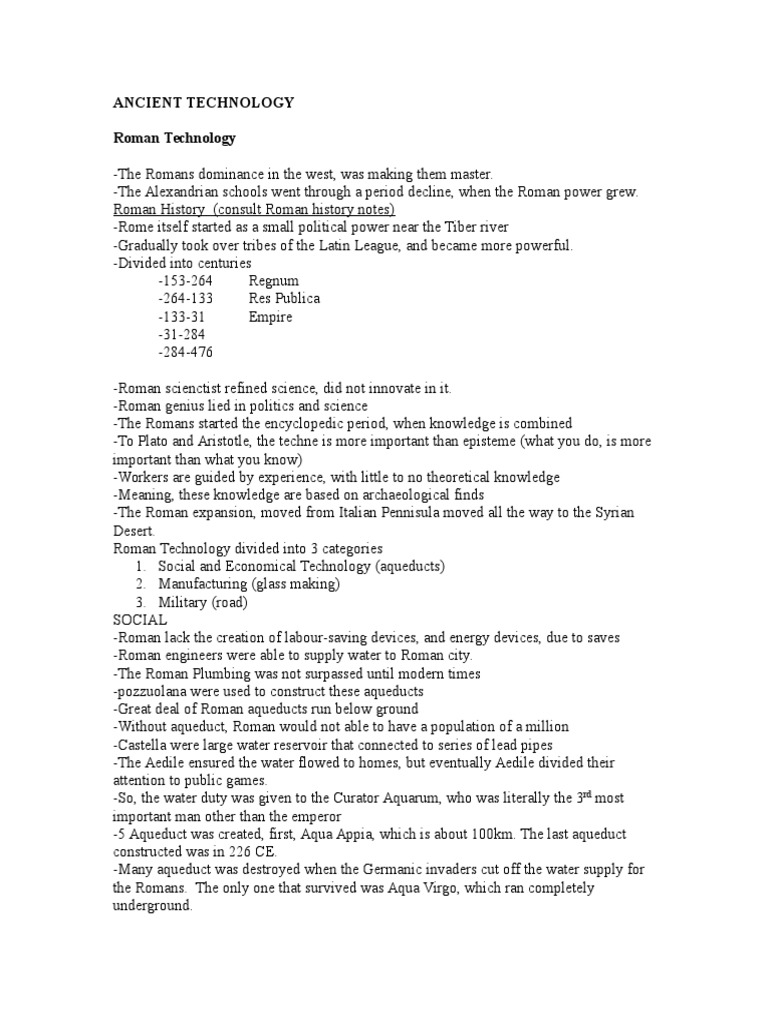 Roman Technology: Innovations and Impact | PDF | Ancient Rome | Roman ...