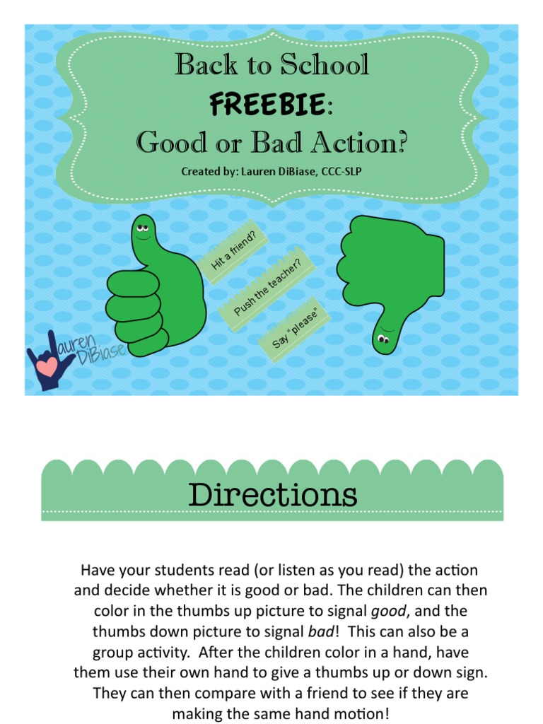 Back To School Good or Bad Action Freebie | PDF
