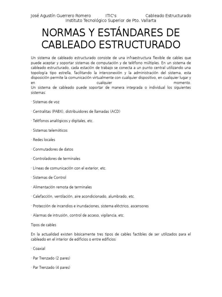 Normas y Estándares de Cableado Estructurado | PDF | Cable coaxial ...