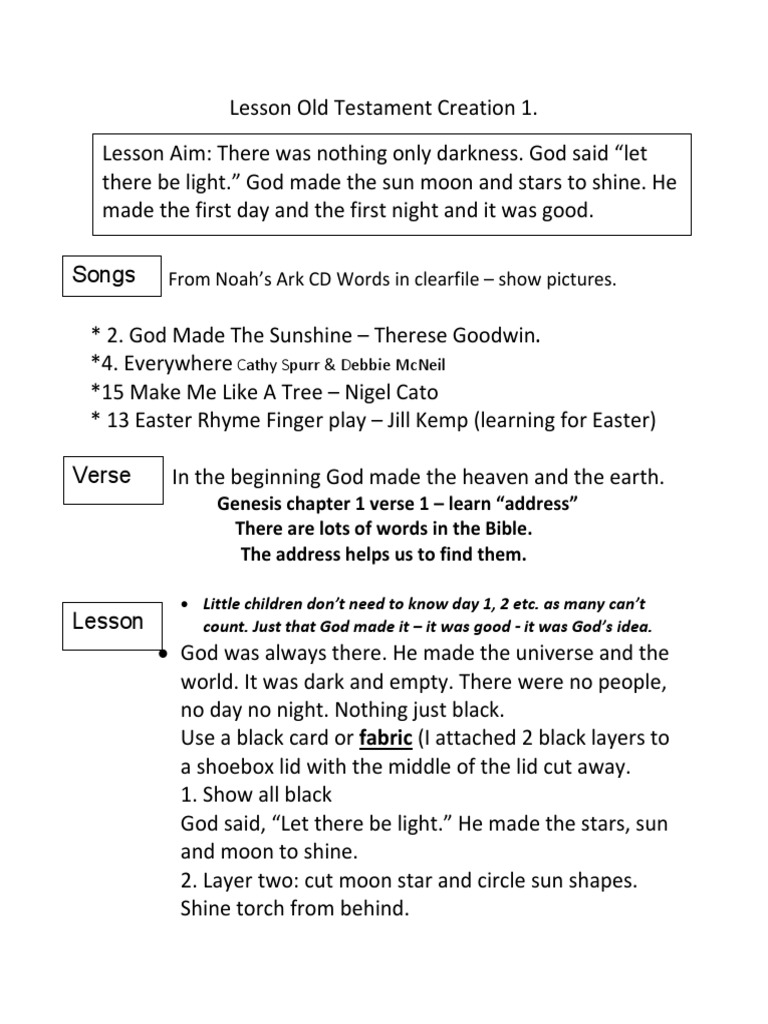 God's Creation: Lesson on the First Day | PDF | Genesis Creation ...