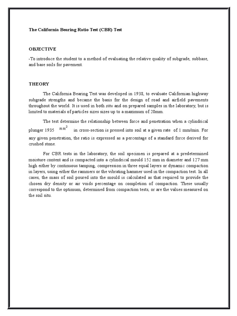 California Bearing Ratio Test Procedure | PDF | Materials | Civil ...