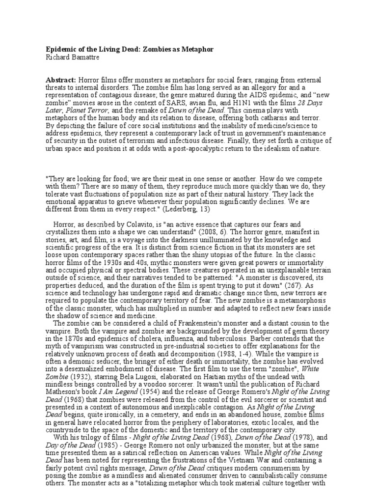 Epidemic of The Living Dead - Zombies As Metaphor | PDF | Zombies ...