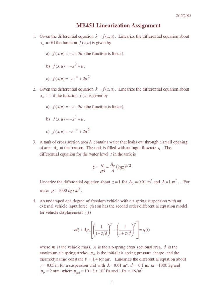 Linearization Assignment W-Solution Sa | PDF | Ordinary Differential Equation | Mathematical Physics
