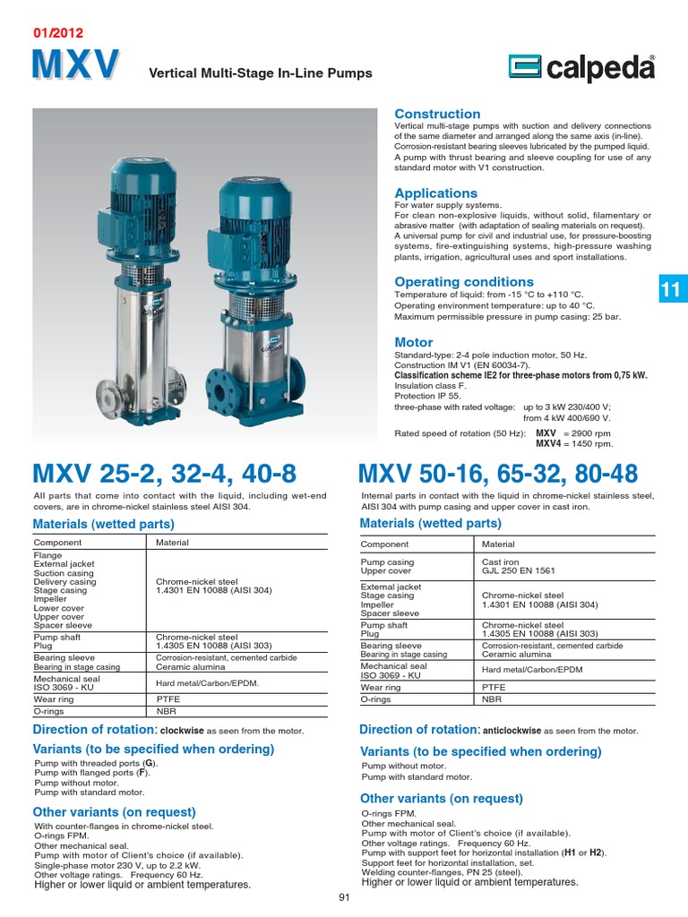 Calpeda MXV Pump Product Guide | PDF | Pump | Bearing (Mechanical)