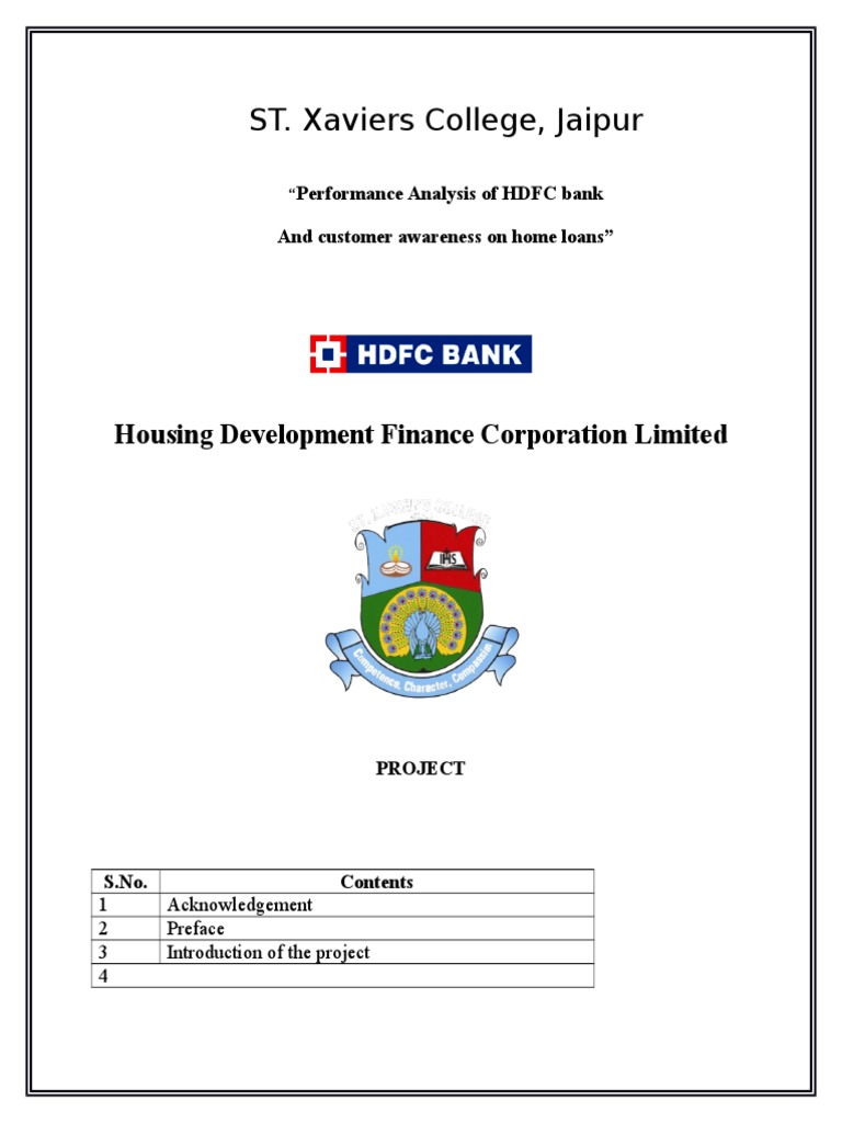 Bba Project On HDFC Bank | PDF | Loans | Mortgage Loan