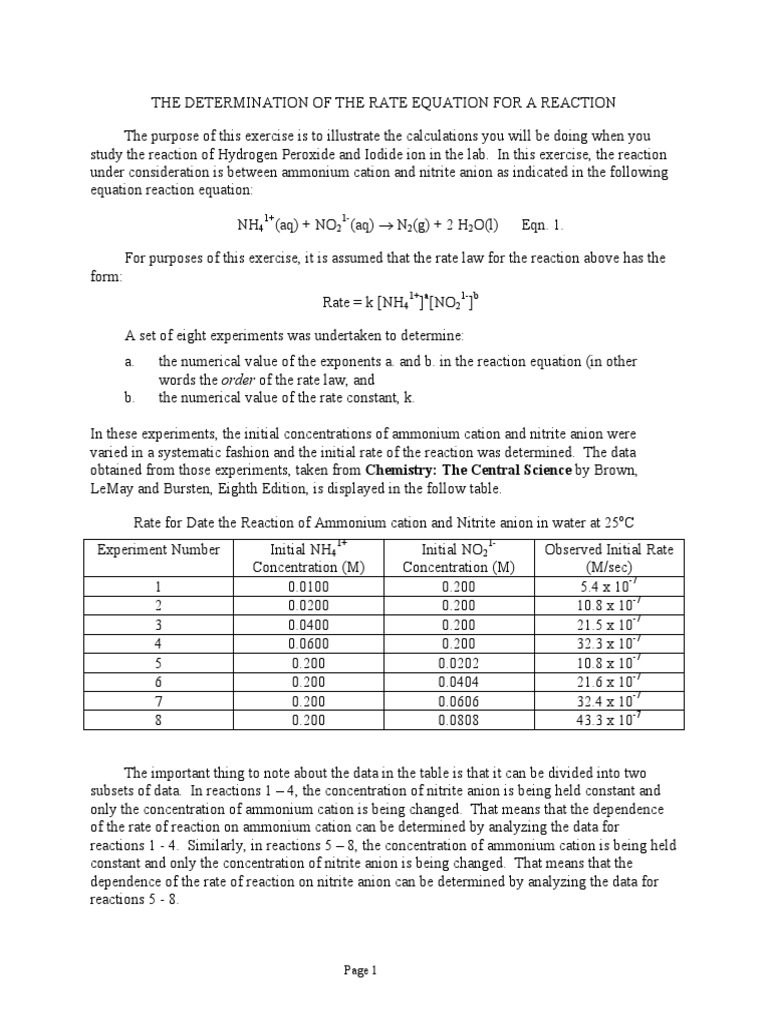 Determination of The Rate Equation For A Reaction | PDF | Logarithm ...