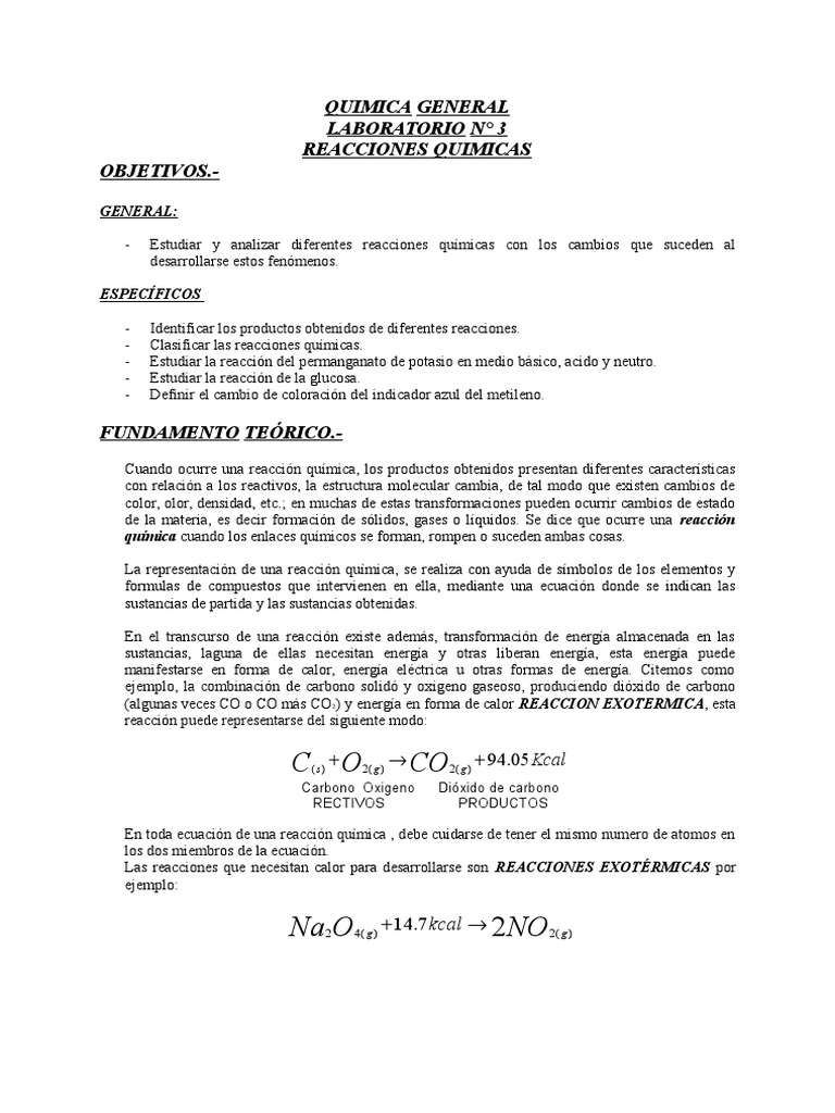Laboratorio 3 Redox óxido Reducción Reacciones Químicas