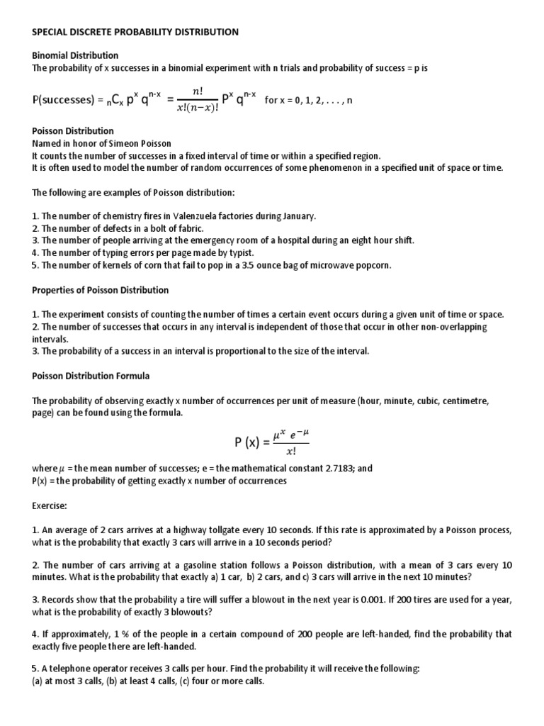Special Discrete and Continuous Probability Distribution | PDF ...