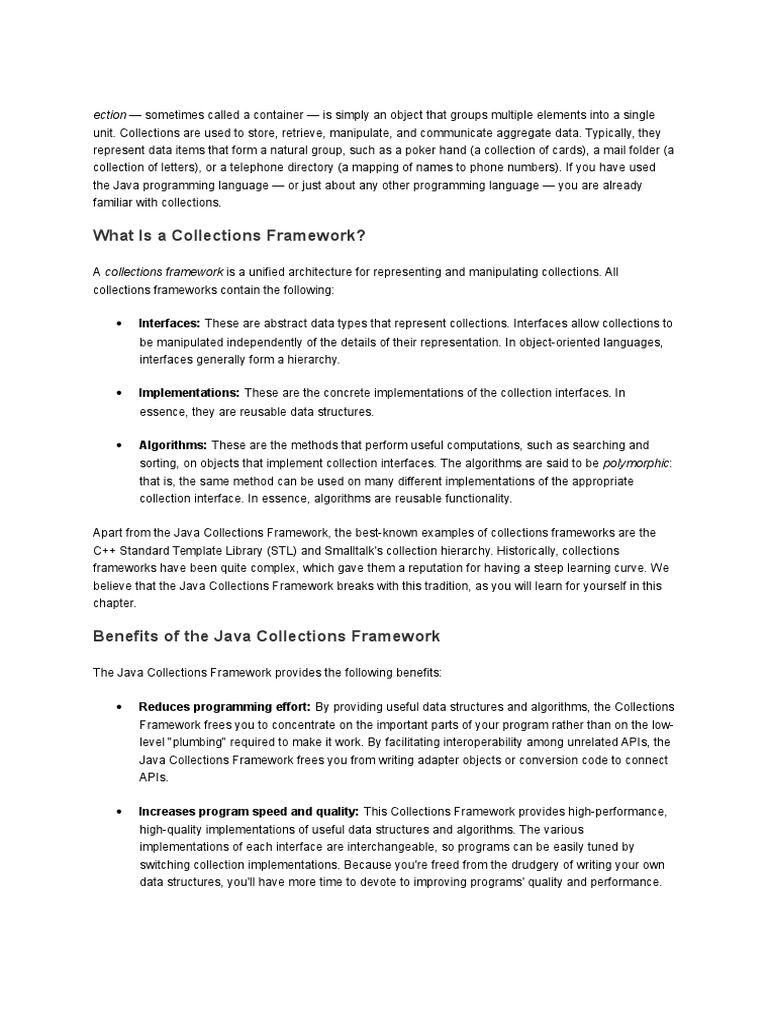 What Is A Collections Framework? | PDF | Software Framework | Interface (Computing)