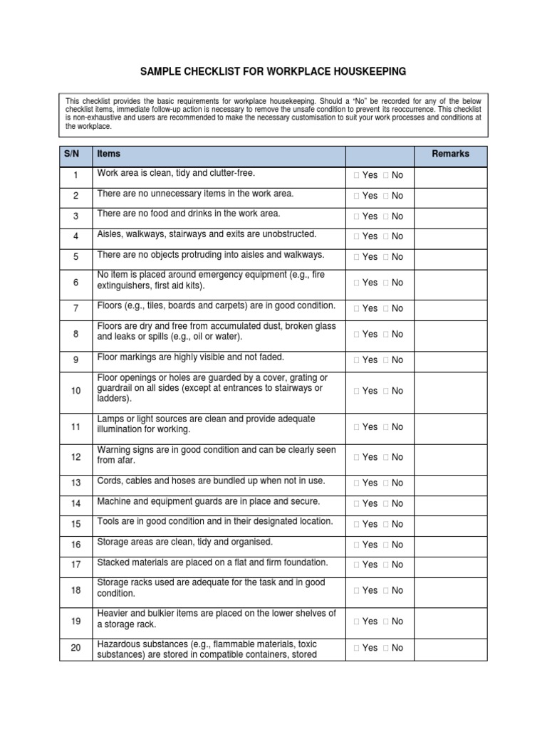 Workplace Housekeeping Checklist | PDF | Hazardous Waste | Waste