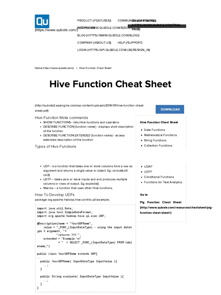 Hadoop Hive Cheat Sheet - Developer Guide For SQL To HiveQL - Qubole ...
