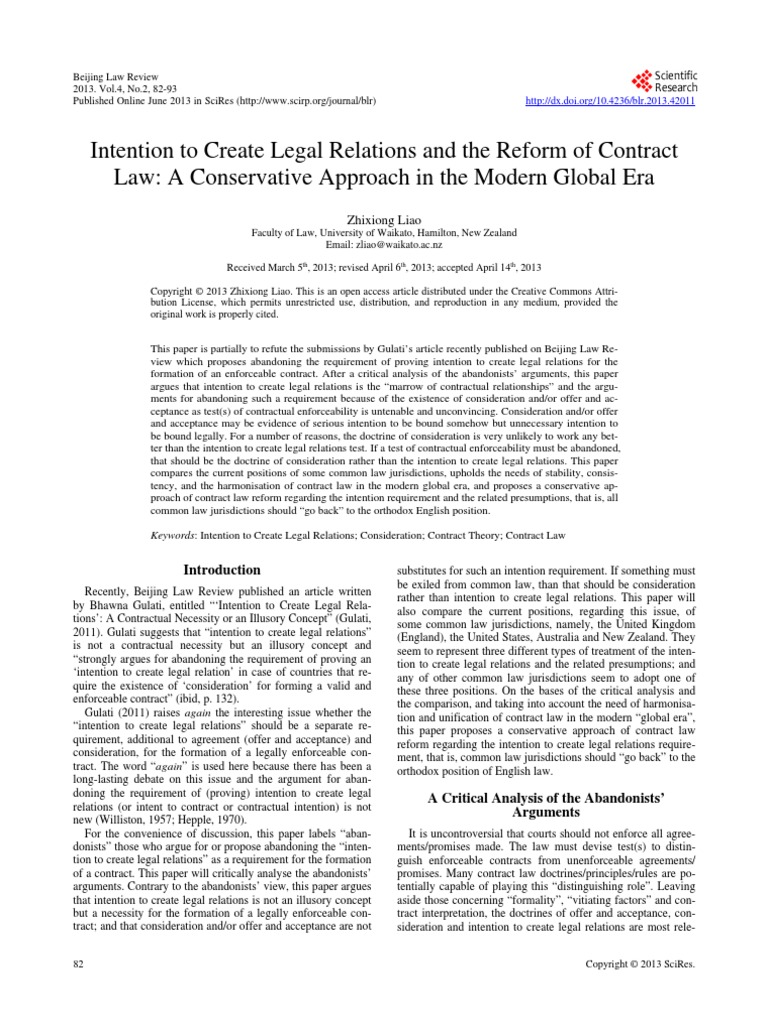 Intention To Create Legal Relations | PDF | Offer And Acceptance ...