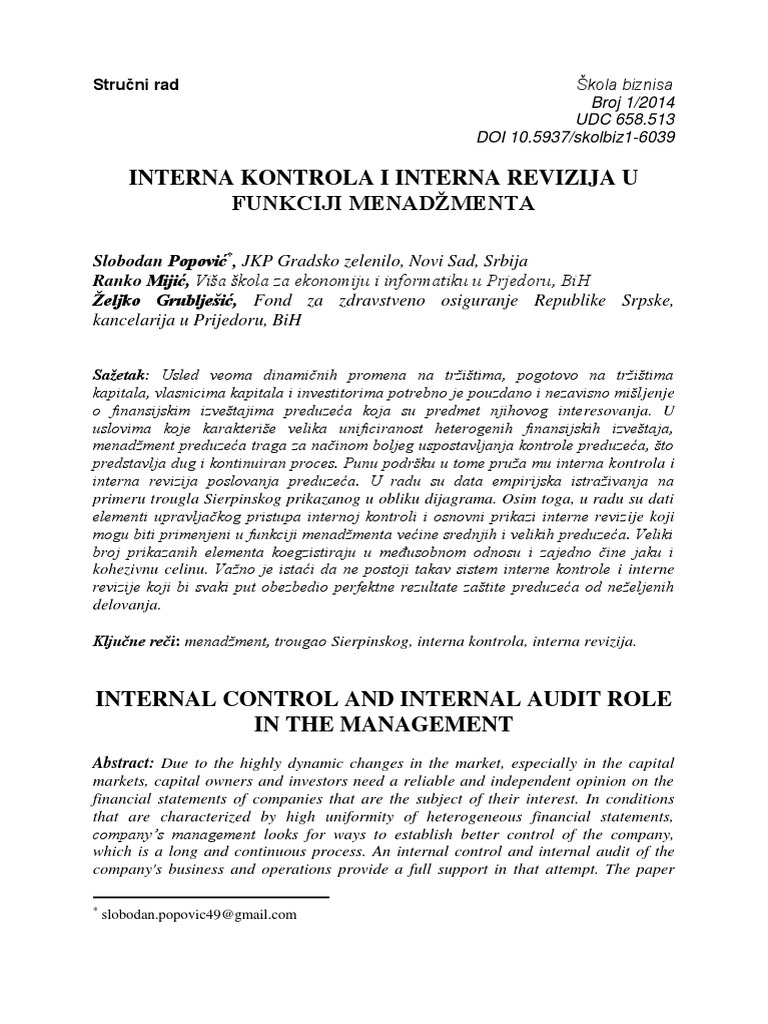 Interna Kontrola I Revizija | PDF