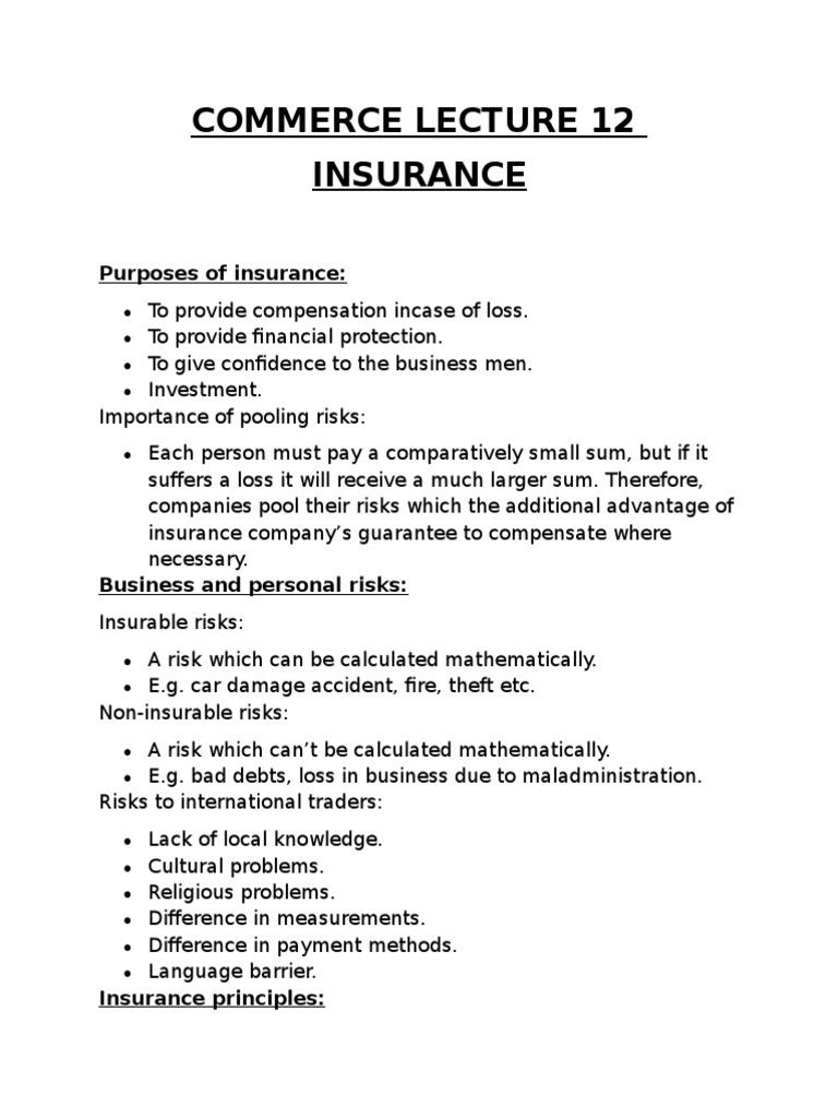 IGCSE Commerce Insurance | Insurance | Risk