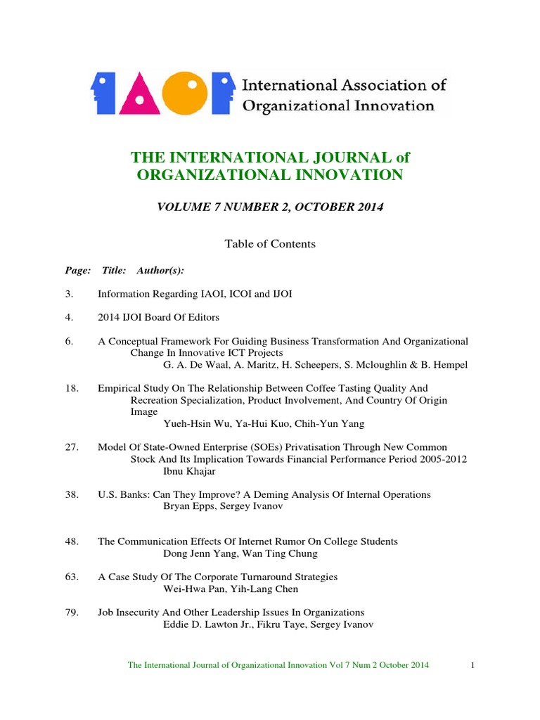 International Journal of Organiszational Innovation Final Issue Vol 7 ...