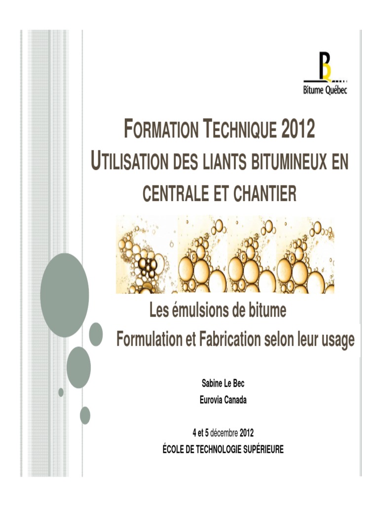 Émulsions de bitume : Formation et usage | PDF | Émulsion | Asphalte