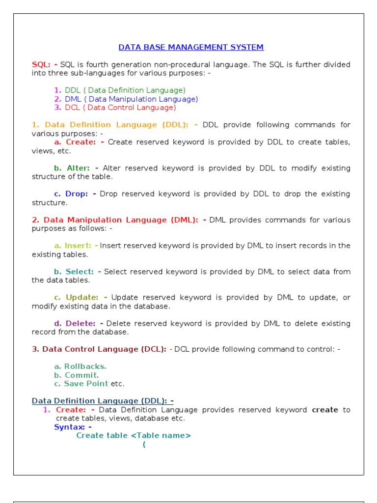 Database Management System-Notes | PDF