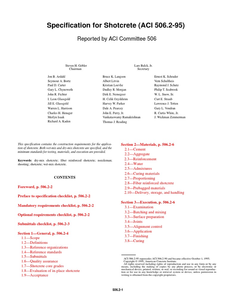 (Specification For Shotcrete (ACI 506.2-95 PDF | PDF | Concrete | Specification (Technical Standard)