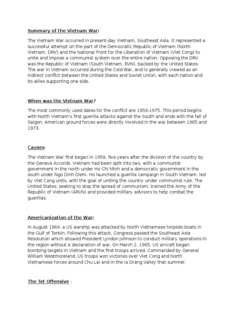 Summary of The Vietnam War | PDF | Vietnam War | South Vietnam