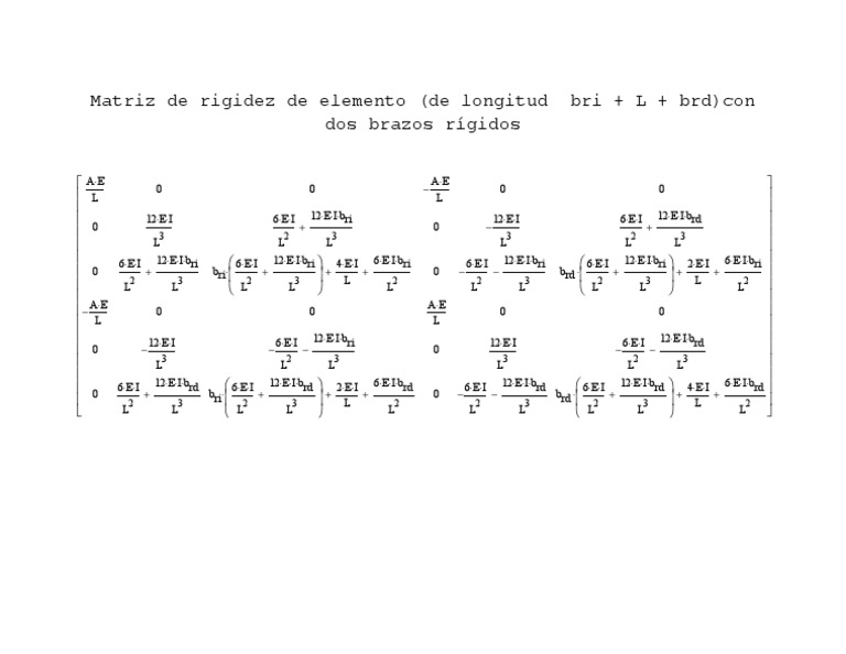 Matriz de Rigidez de Elemento Con Brazos Rigidos