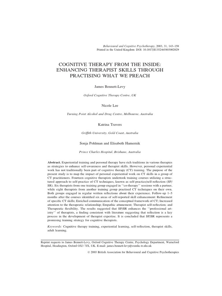 Cognitive Therapy From The Inside, James Bennett-Levy | PDF | Cognitive ...