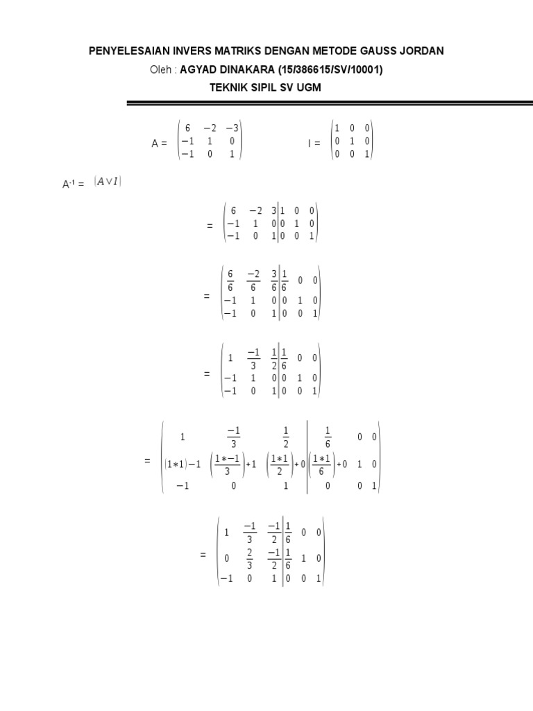 Penyelesaian Invers Matriks Dengan Metode Gauss Jordan | PDF | Teaching ...