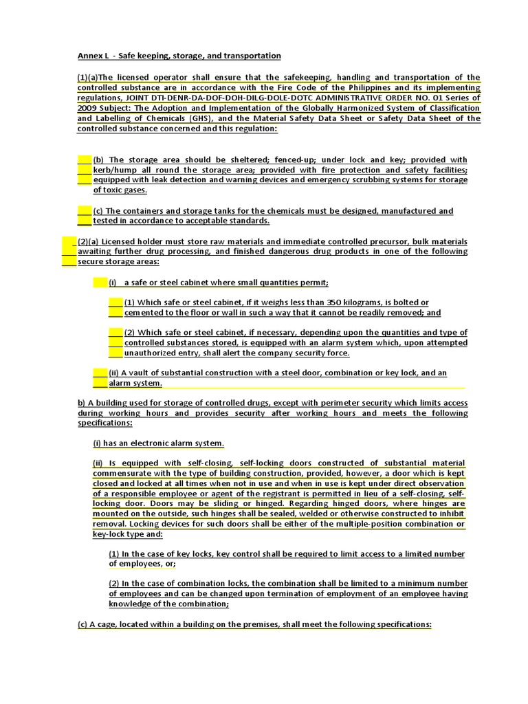 Annex L - Safekeeping Storage and Transportation | PDF | Pharmacy ...