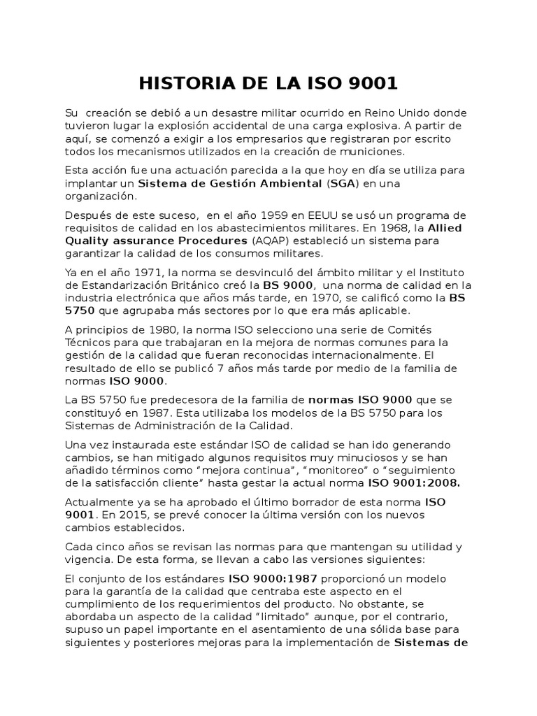 Historia de La Iso 9001 | PDF | Organización internacional para la ...