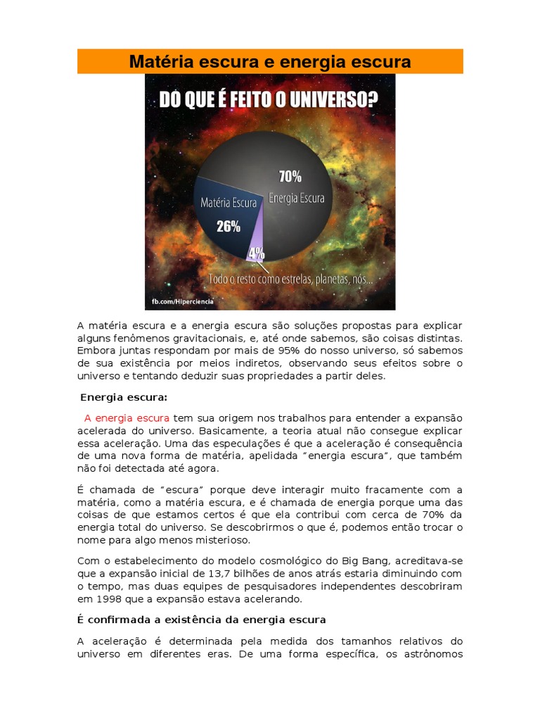 Matéria Escura e Energia Escura | PDF | Matéria escura (Cosmologia) | Universo