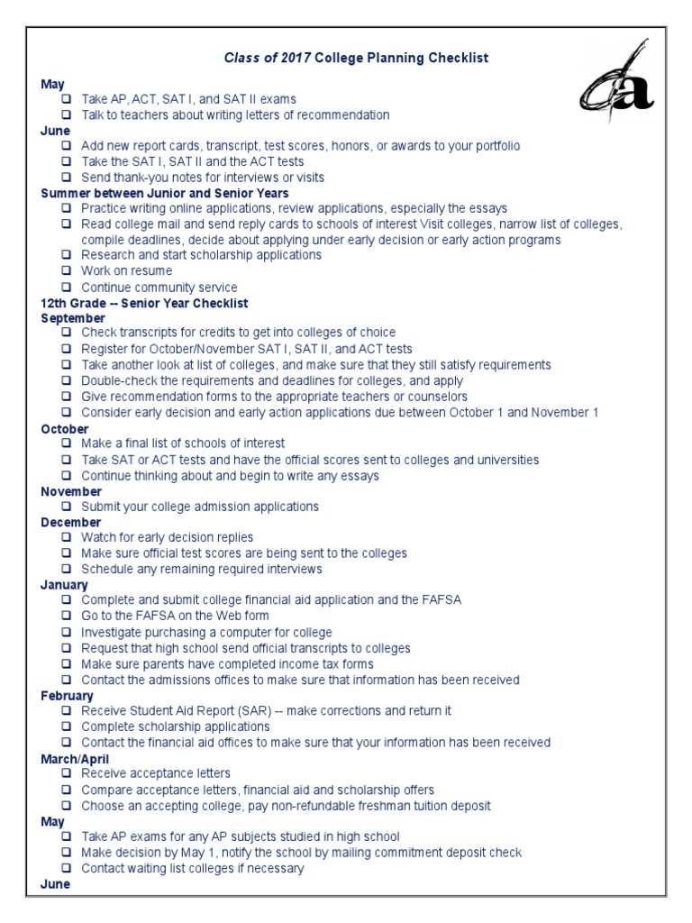 High School Checklist | Sat | Act (Test) | Free 30-day Trial | Scribd