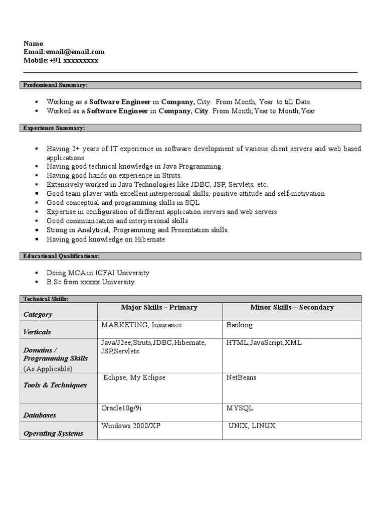 Java 2plus Resume 1 Good For 2 Year Java | PDF