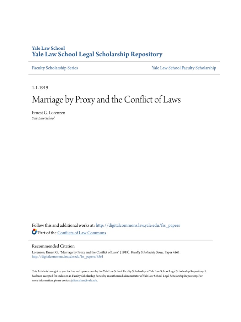 Marriage by Proxy and The Conflict of Laws | PDF | Wife | Marriage